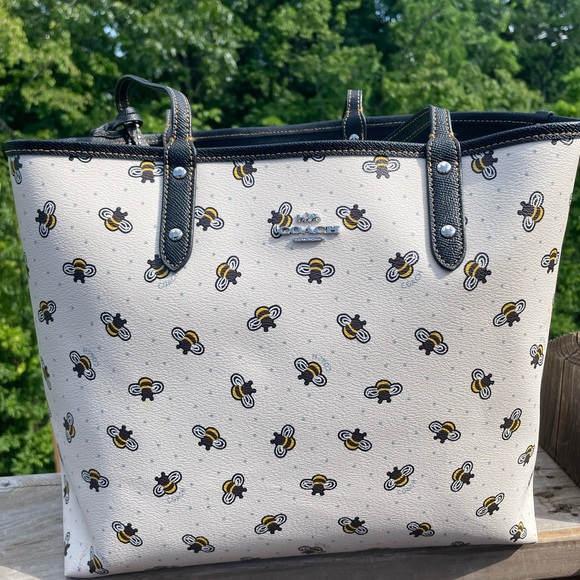 Coach | Bags | Coach Bee Print White And Black Reversible Tote | Poshmark